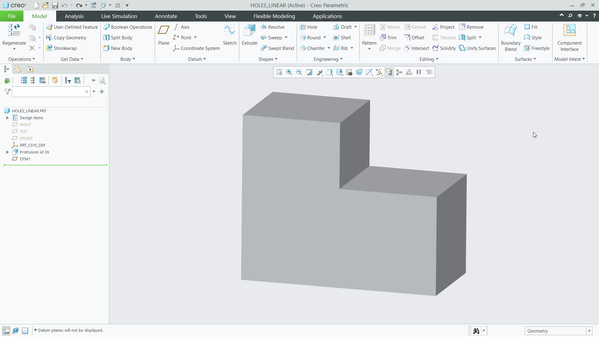 Create Linear Holes | tutorial | PTC Learning Connector