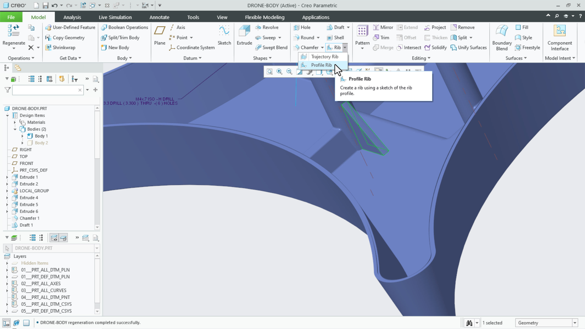 Create Profile Rib Features | tutorial | PTC Learning Connector