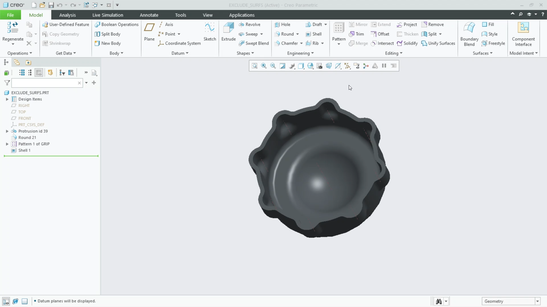 Exclude Surfaces from Shells | tutorial | PTC Learning Connector