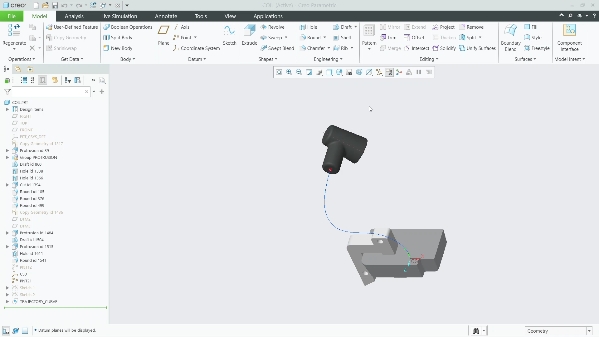 Create a Sweep Through a 3D Curve | tutorial | PTC Learning Connector