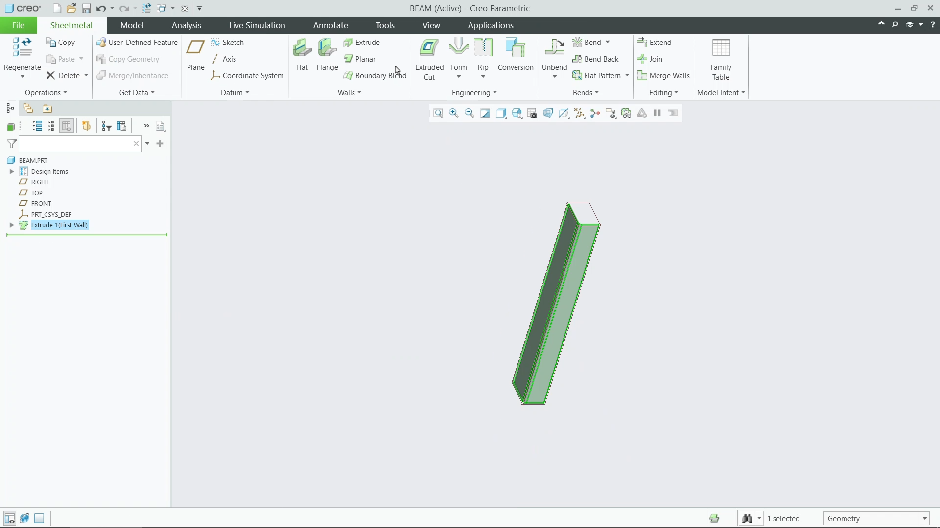 Extruded Sheetmetal Wall Features | tutorial | PTC Learning Connector