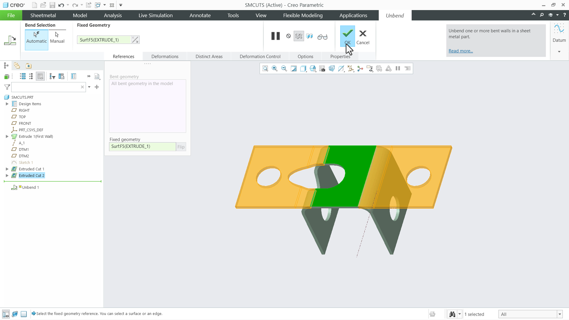 Sheetmetal Cuts | tutorial | PTC Learning Connector