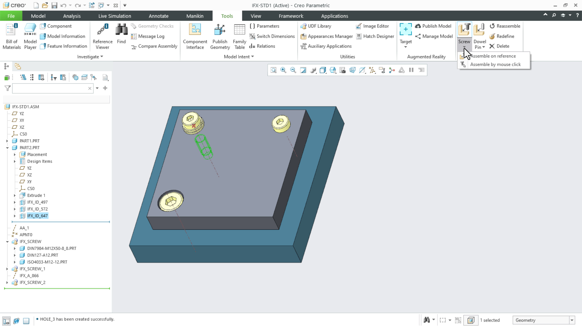 Assemble Intelligent Fasteners | tutorial | PTC Learning Connector