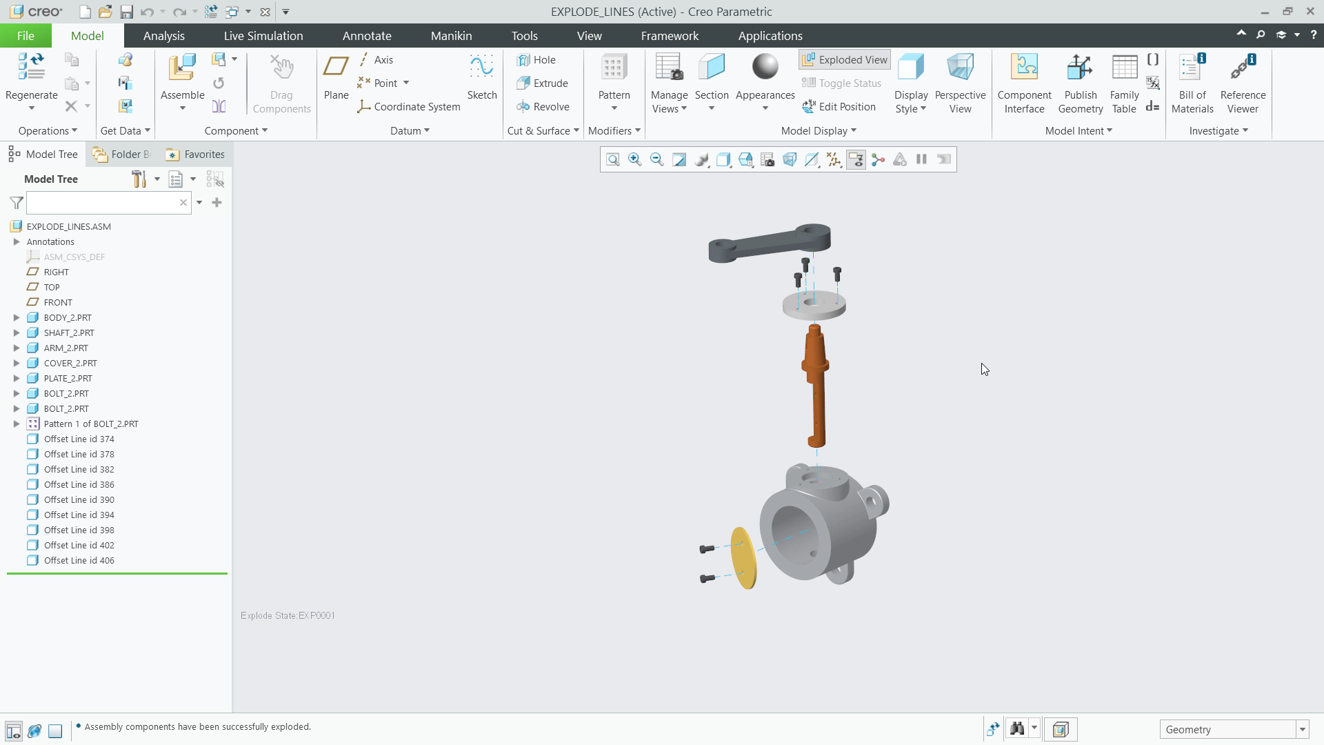 Create Explode Lines | tutorial | PTC Learning Connector