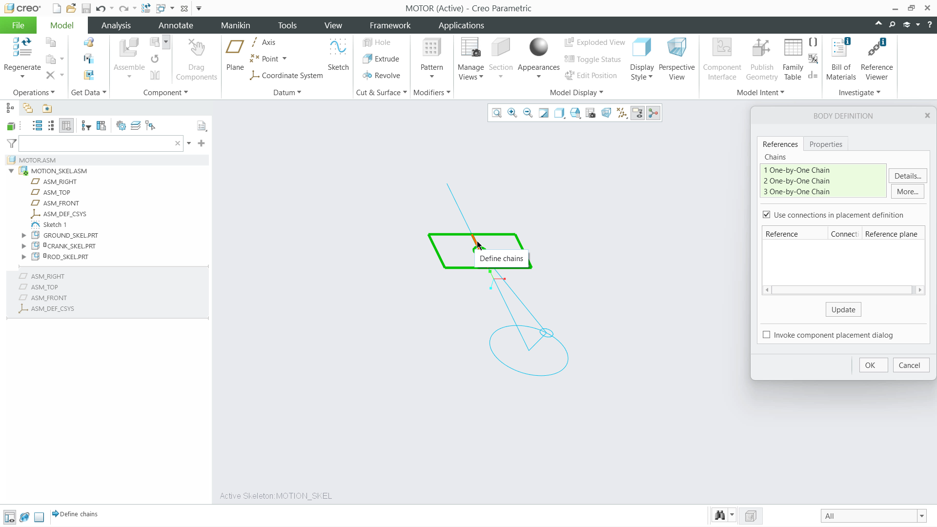 Create Bodies for a Motion Skeleton | tutorial | PTC Learning Connector