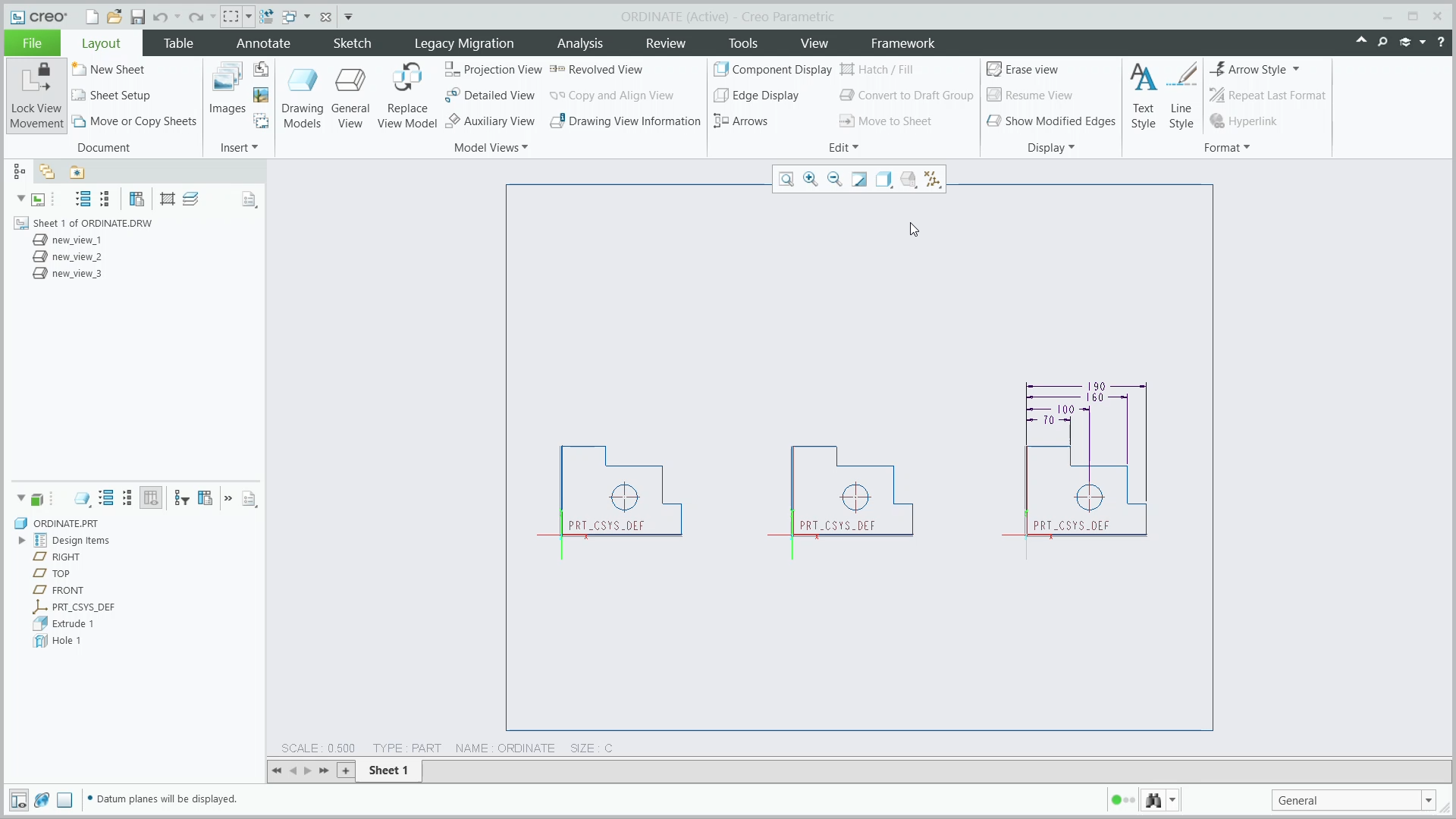 Insert Ordinate Dimensions | tutorial | PTC Learning Connector