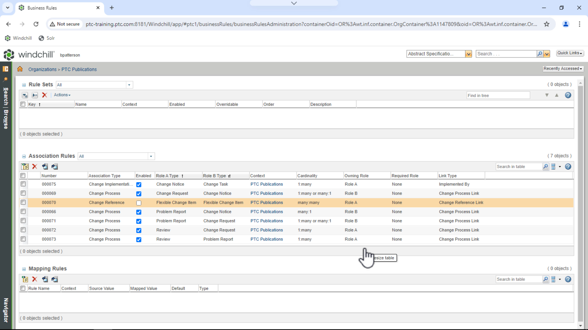 Manage Change Association Rules | tutorial | PTC Learning Connector