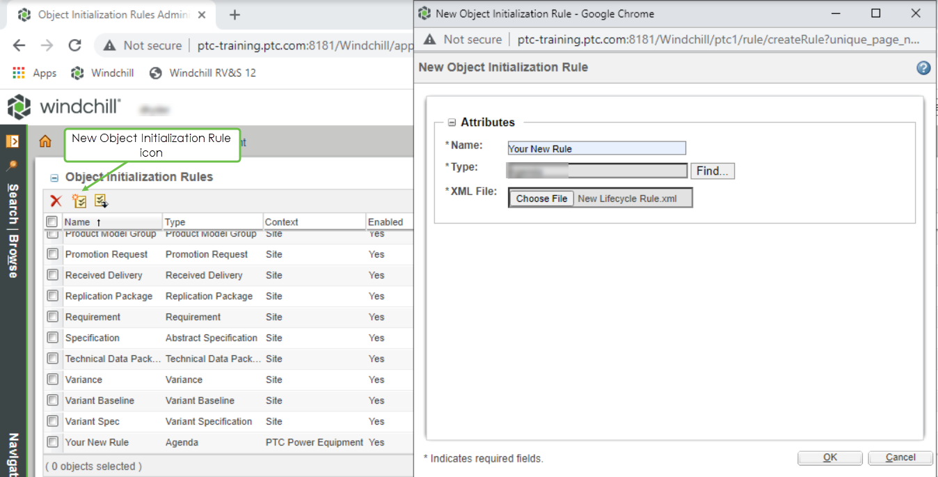 Administer Object Initialization Rules | tutorial | PTC Learning Connector