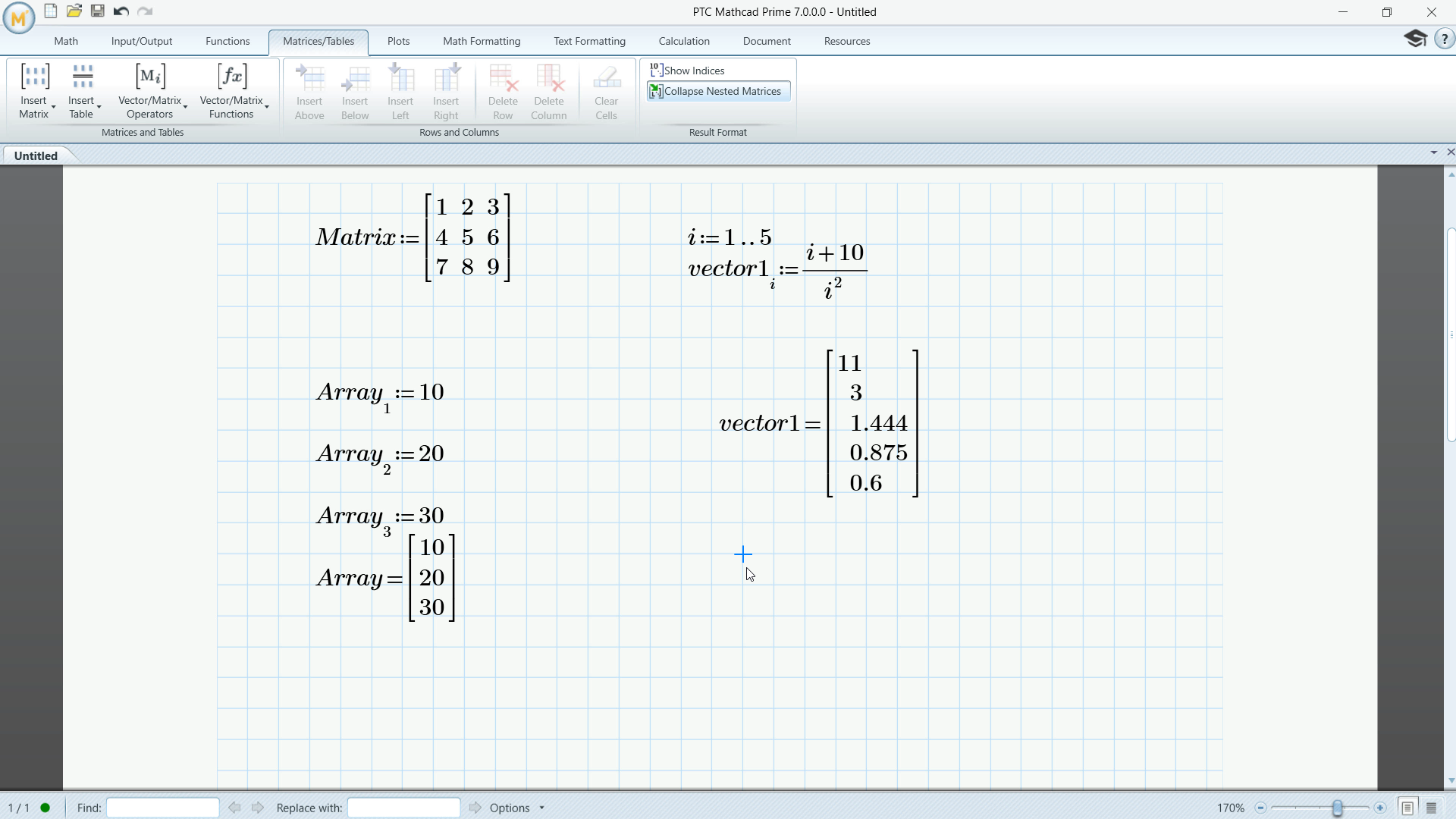 Define Vectors and Matrices | tutorial | PTC Learning Connector