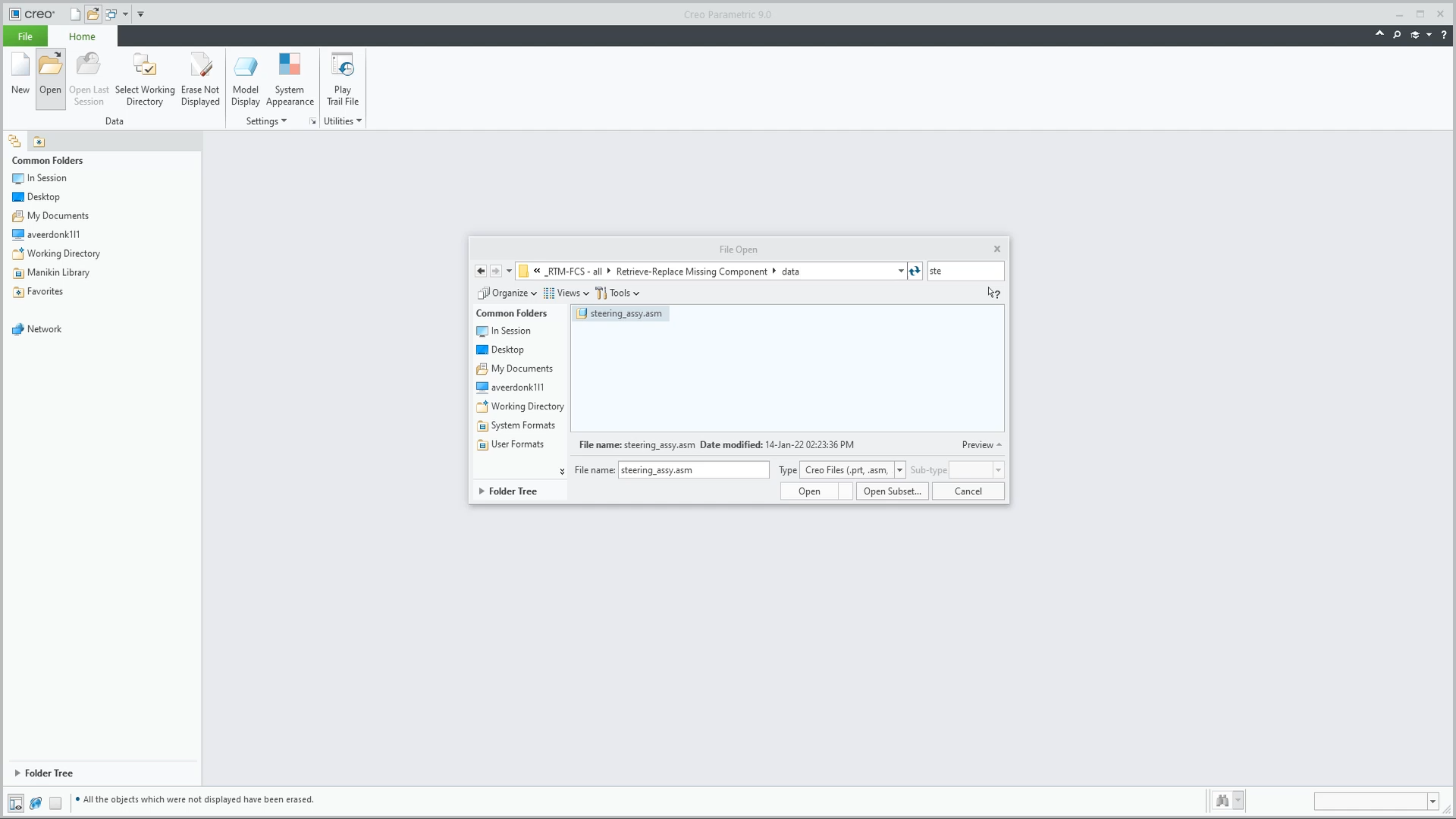 Retrieve a Missing Component | tutorial | PTC Learning Connector