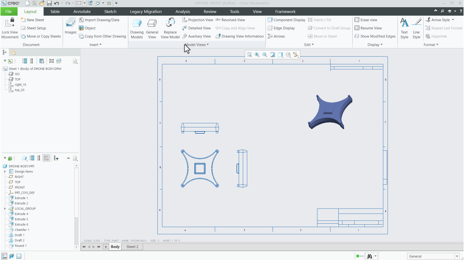 Add Detail and Auxiliary Drawing Views | tutorial | PTC Learning Connector