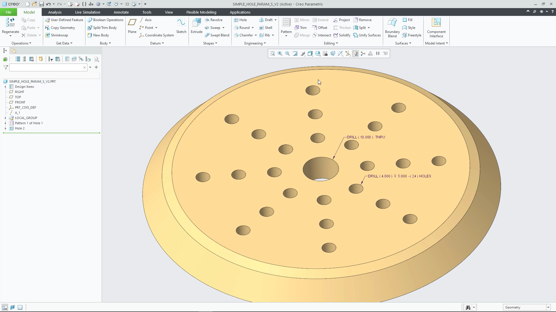Standard Parameters and Hole Note for Simple Holes | tutorial | PTC ...
