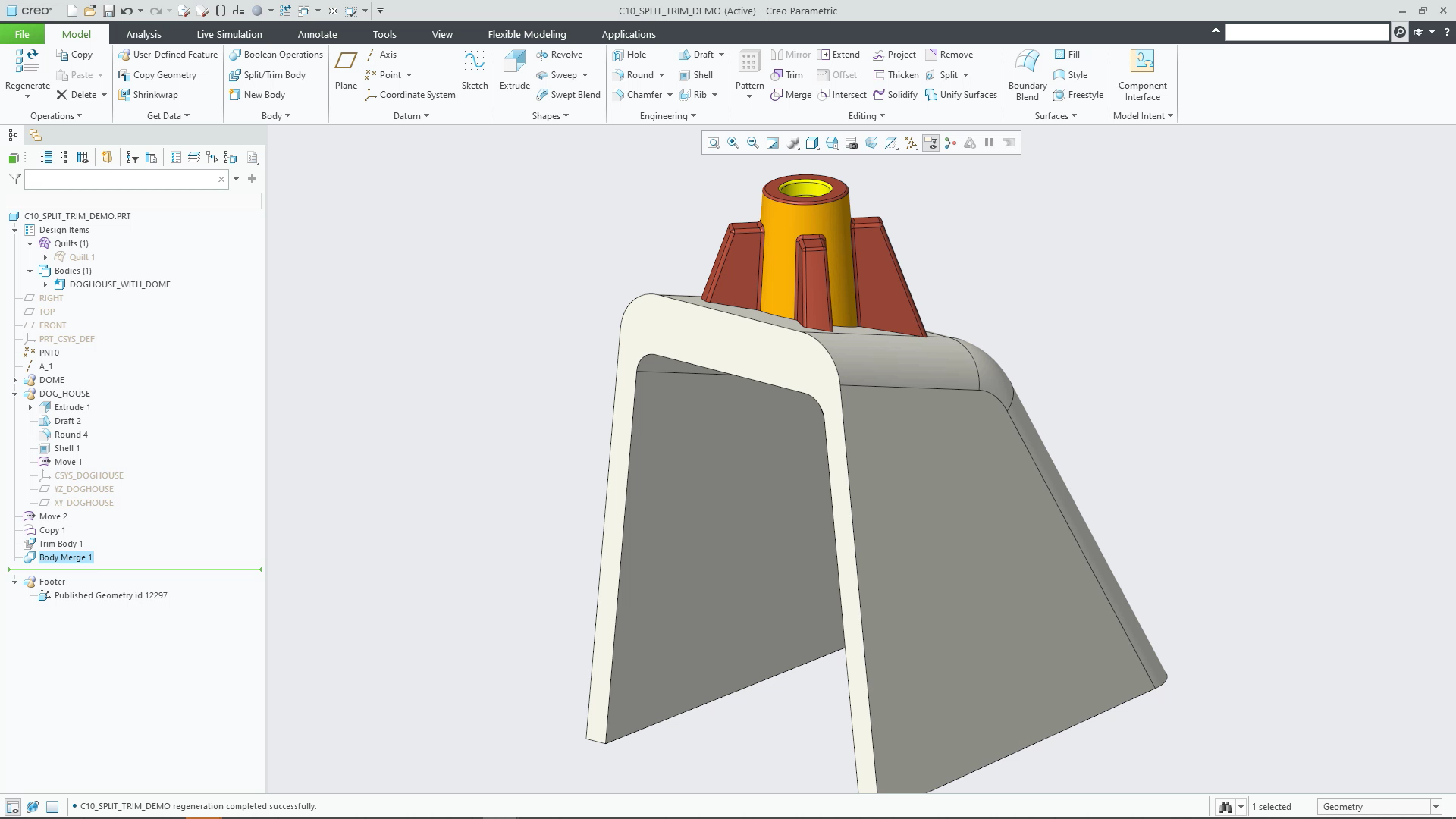 Combined Split/Trim Body Tool | tutorial | PTC Learning Connector