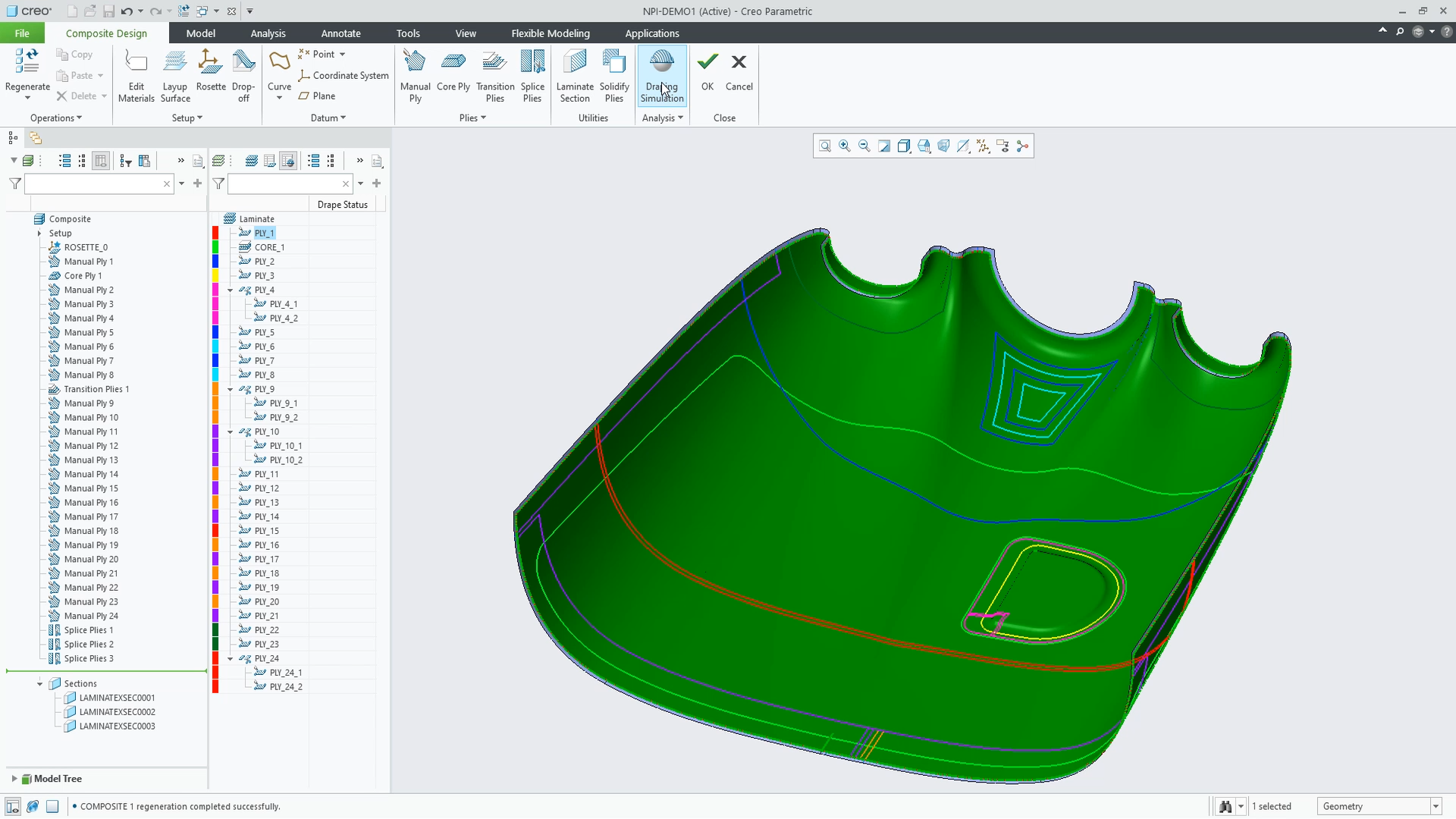 Run a Composite Draping Simulation | tutorial | PTC Learning Connector