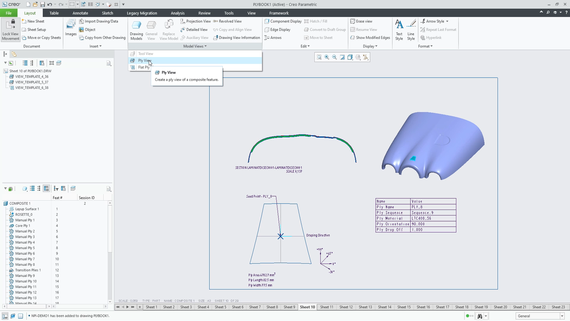 Generate a Composite Ply Book | tutorial | PTC Learning Connector