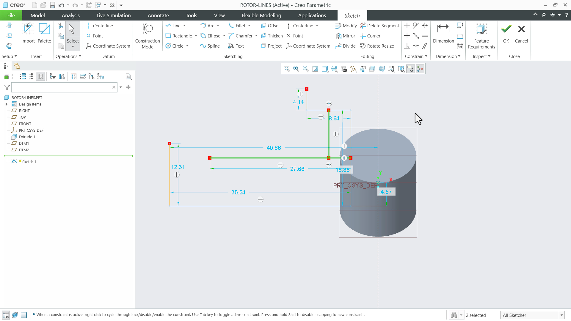 Sketch Lines | tutorial | PTC Learning Connector
