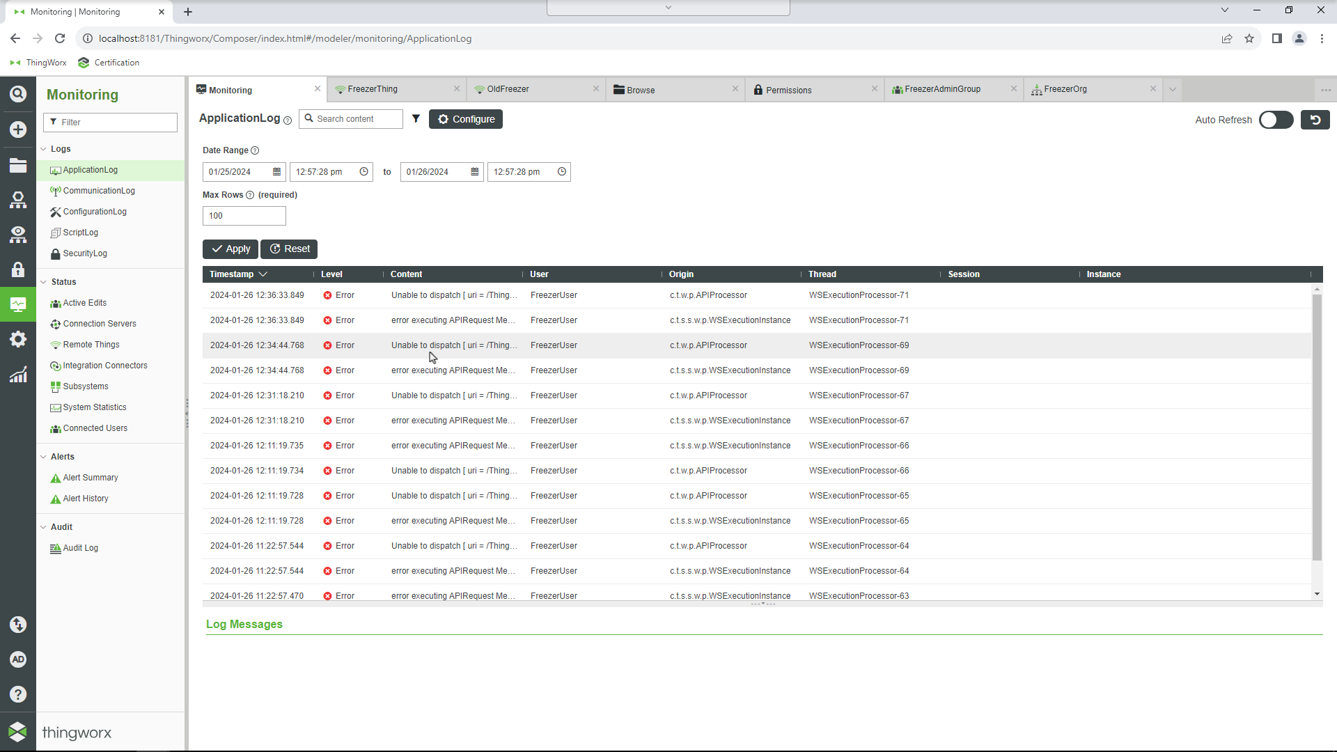 View Application Log | tutorial | PTC Learning Connector