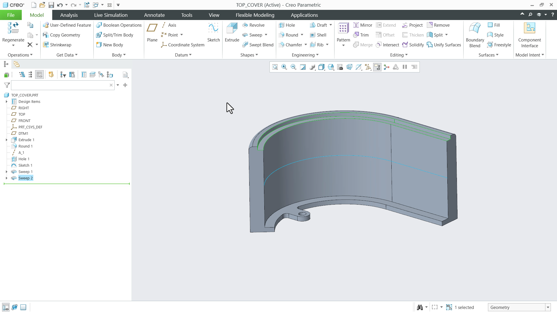 Sweep Feature | tutorial | PTC Learning Connector