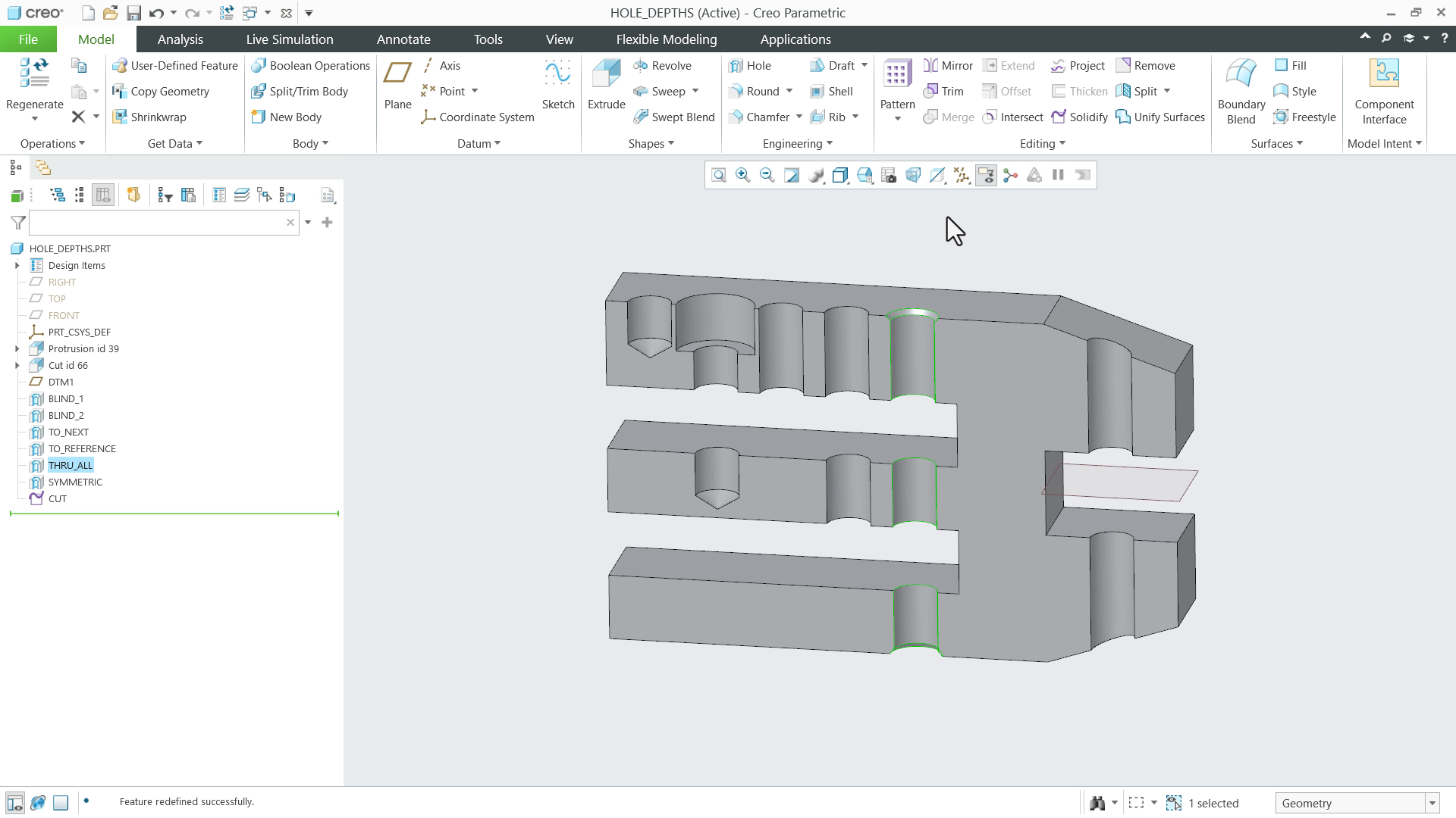 Hole Feature Depths and Profiles | tutorial | PTC Learning Connector