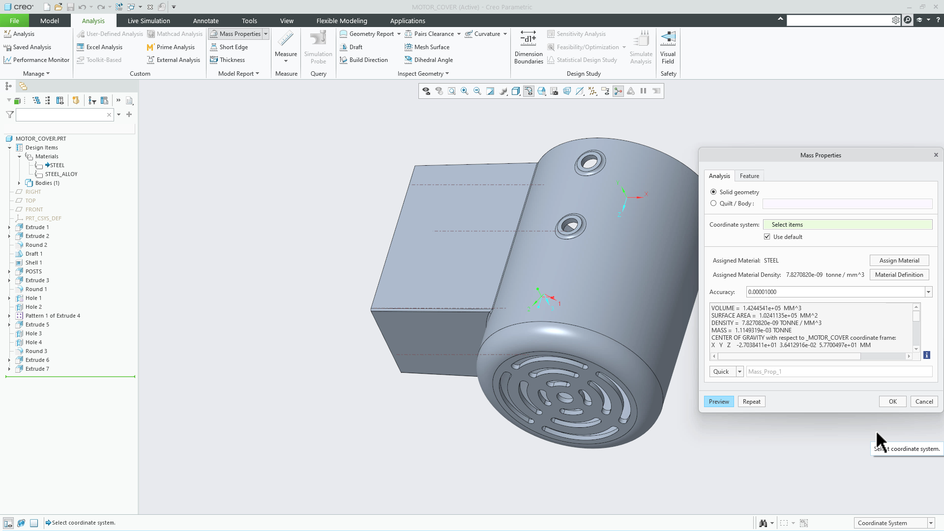 Assign Materials and View Mass Properties | tutorial | PTC Learning Connector