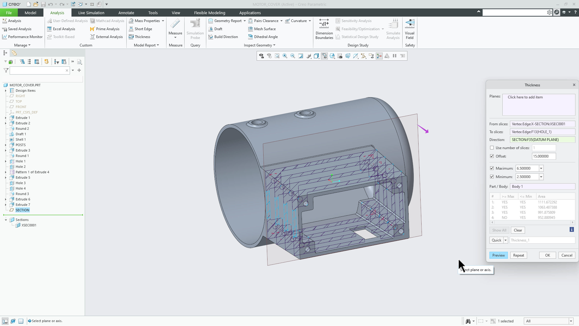 Perform Thickness Analysis | tutorial | PTC Learning Connector