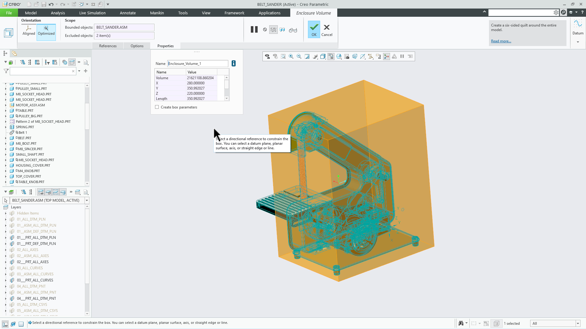 Utilize the Enclosure Volume Tool | tutorial | PTC Learning Connector
