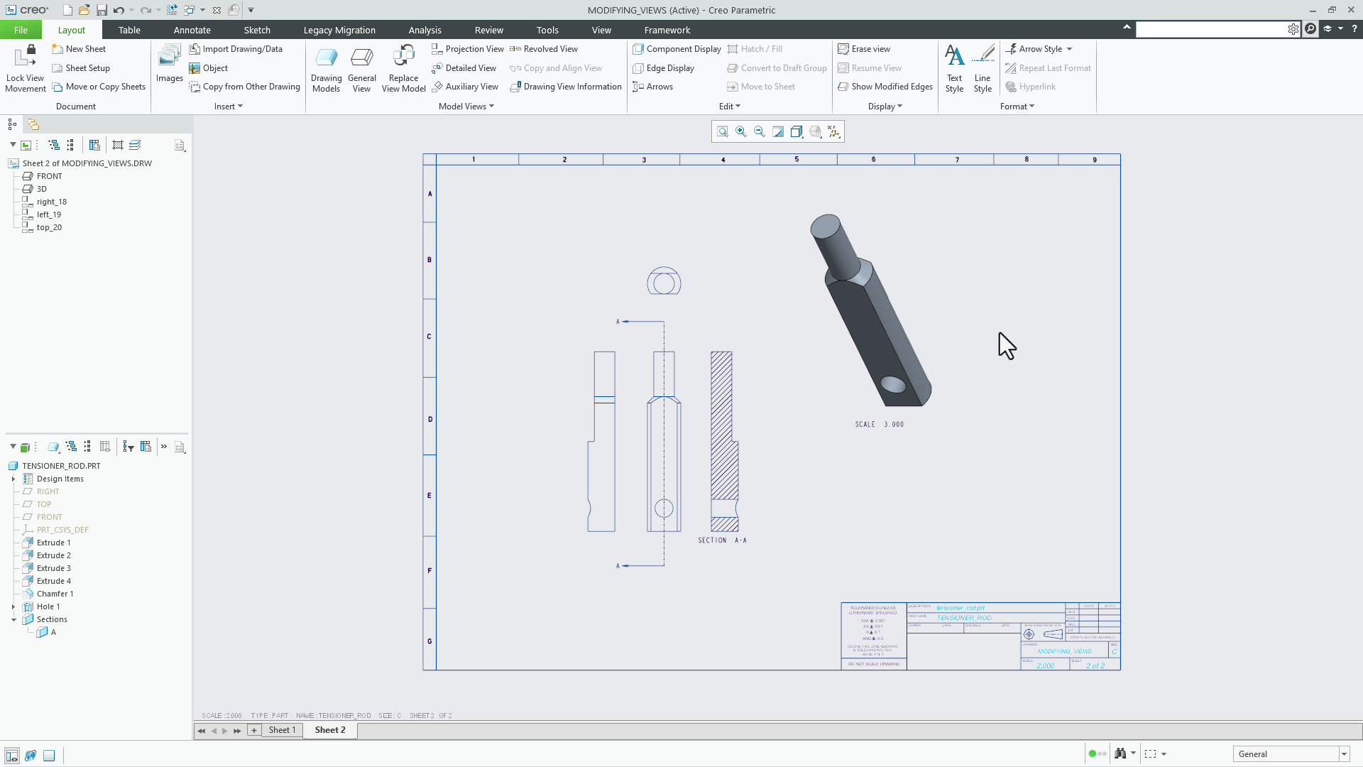Modify Drawing Views | tutorial | PTC Learning Connector