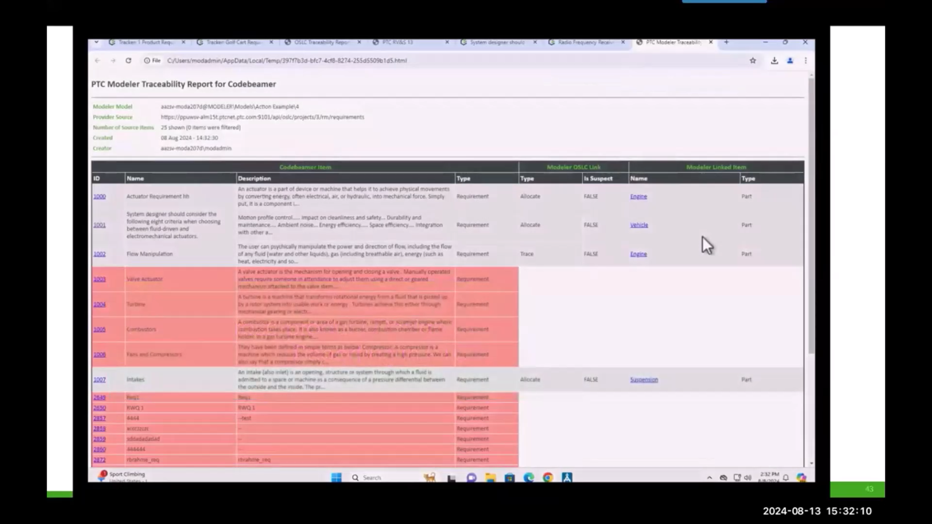 Traceability Report | tutorial | PTC Learning Connector