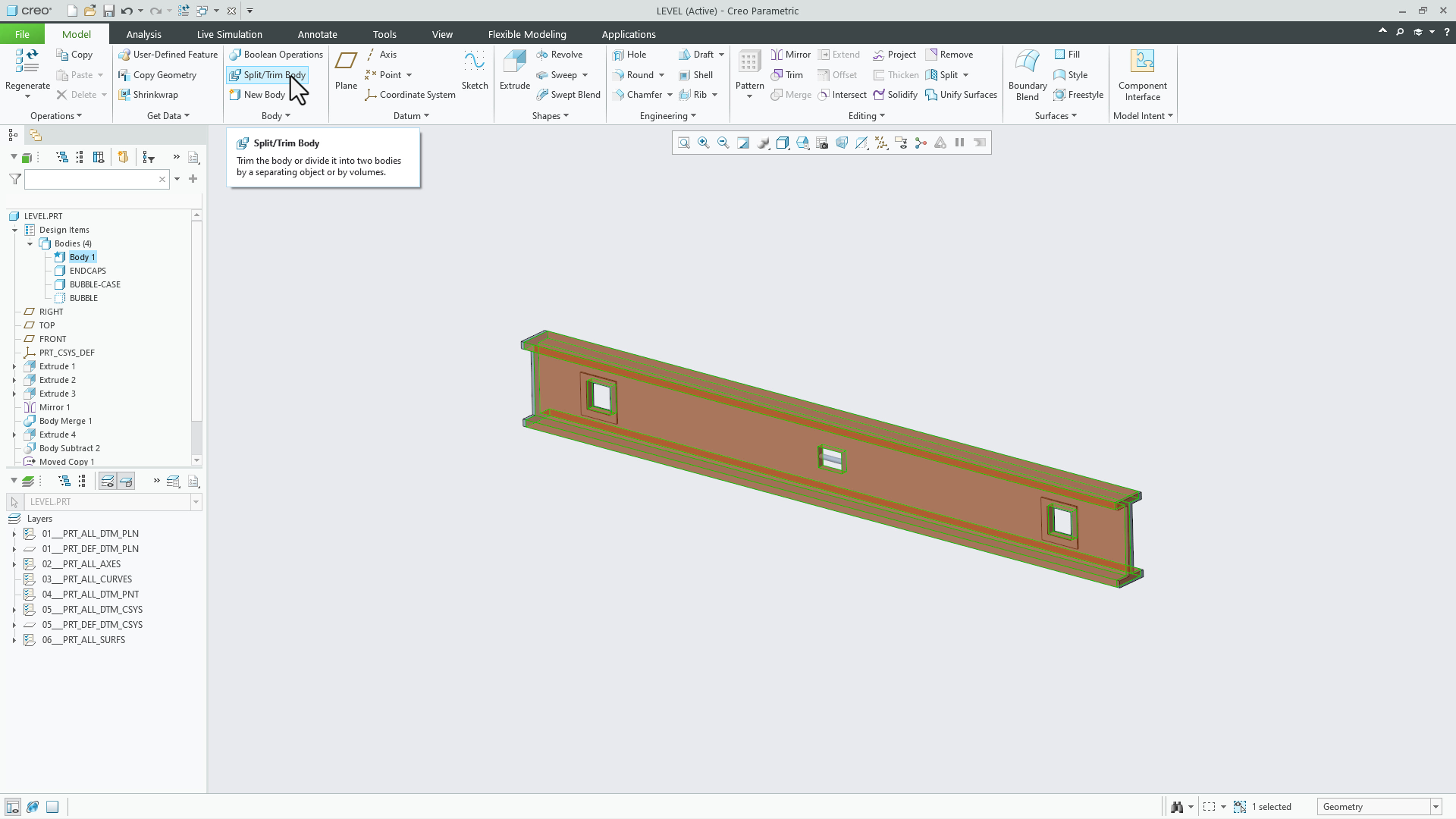 Split and Trim a Body Using a Splitting Object | tutorial | Playlist | PTC Learning Connector