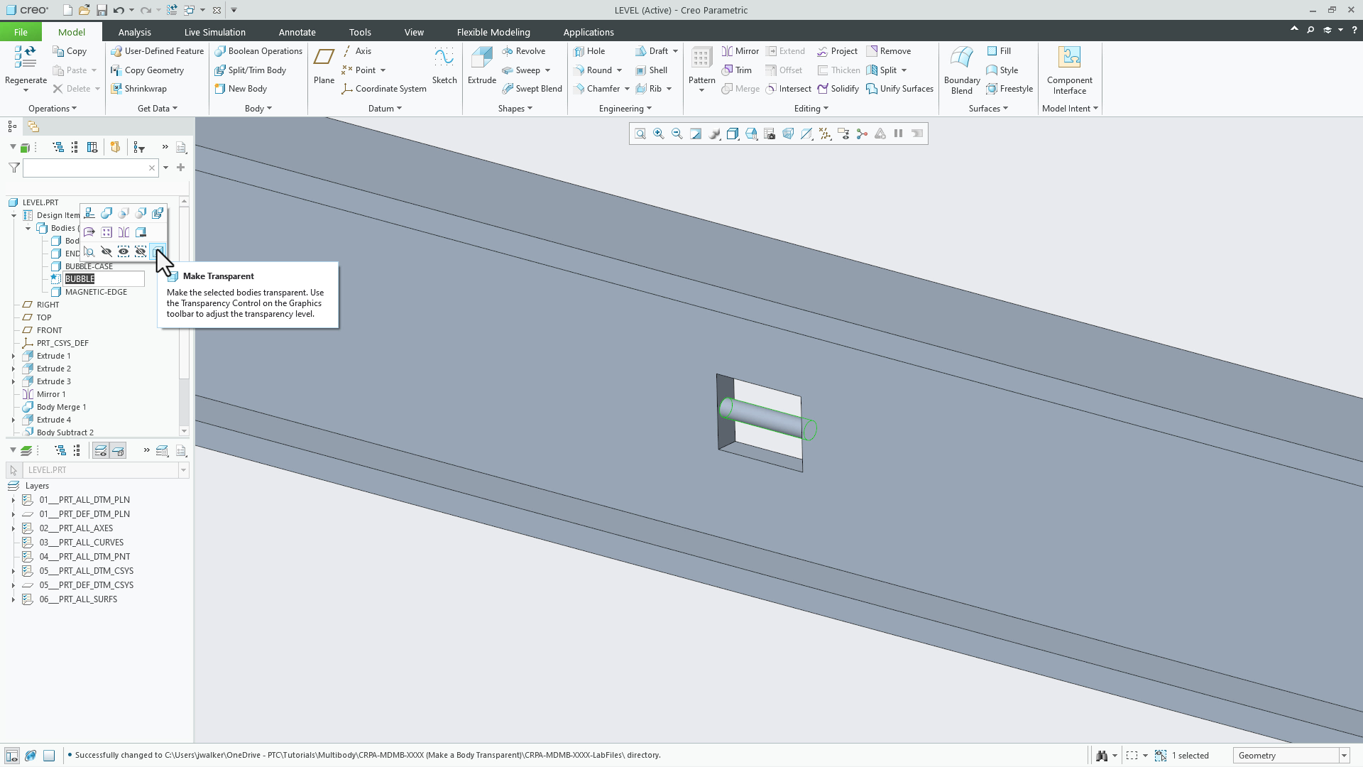 Modify Body Transparency | tutorial | Playlist | PTC Learning Connector