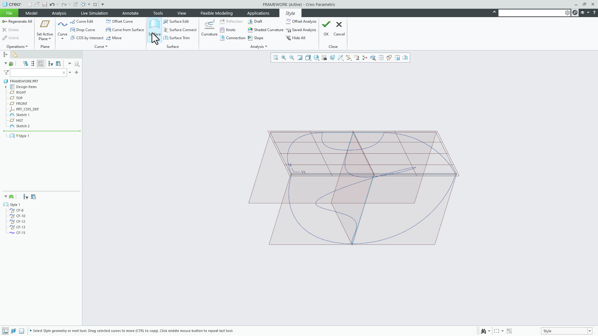 Create Style Surfaces | tutorial | PTC Learning Connector