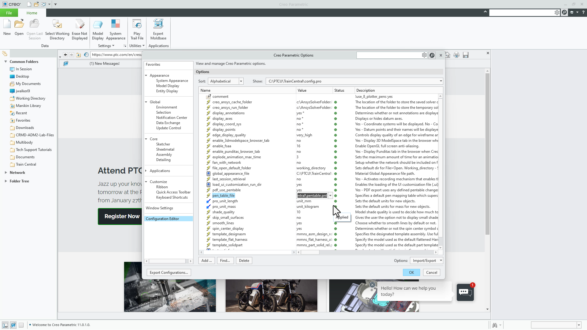 Create and Configure Pen Table Files | tutorial | PTC Learning Connector