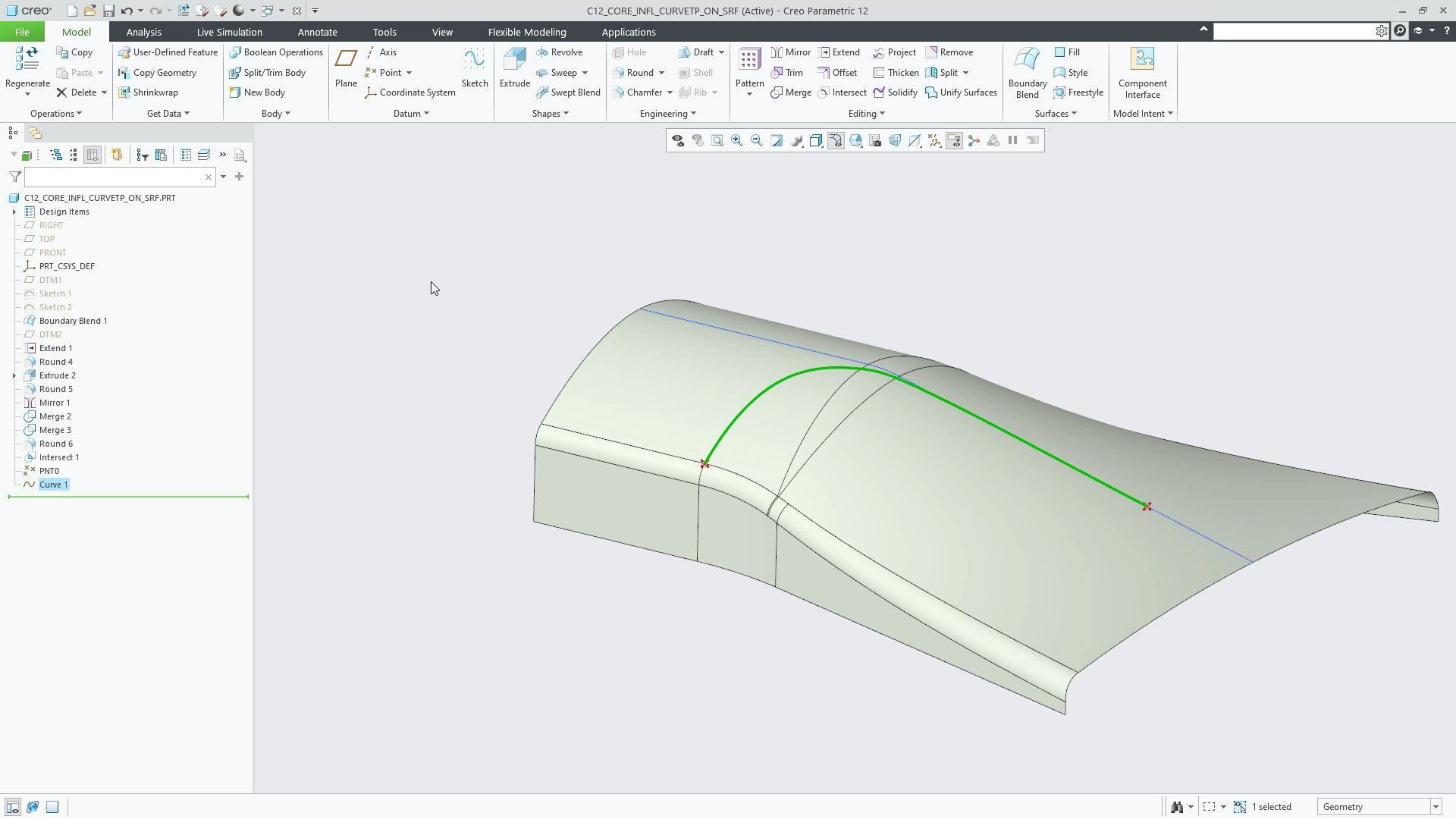 Enhanced Curve Through Points Feature | tutorial | PTC Learning Connector