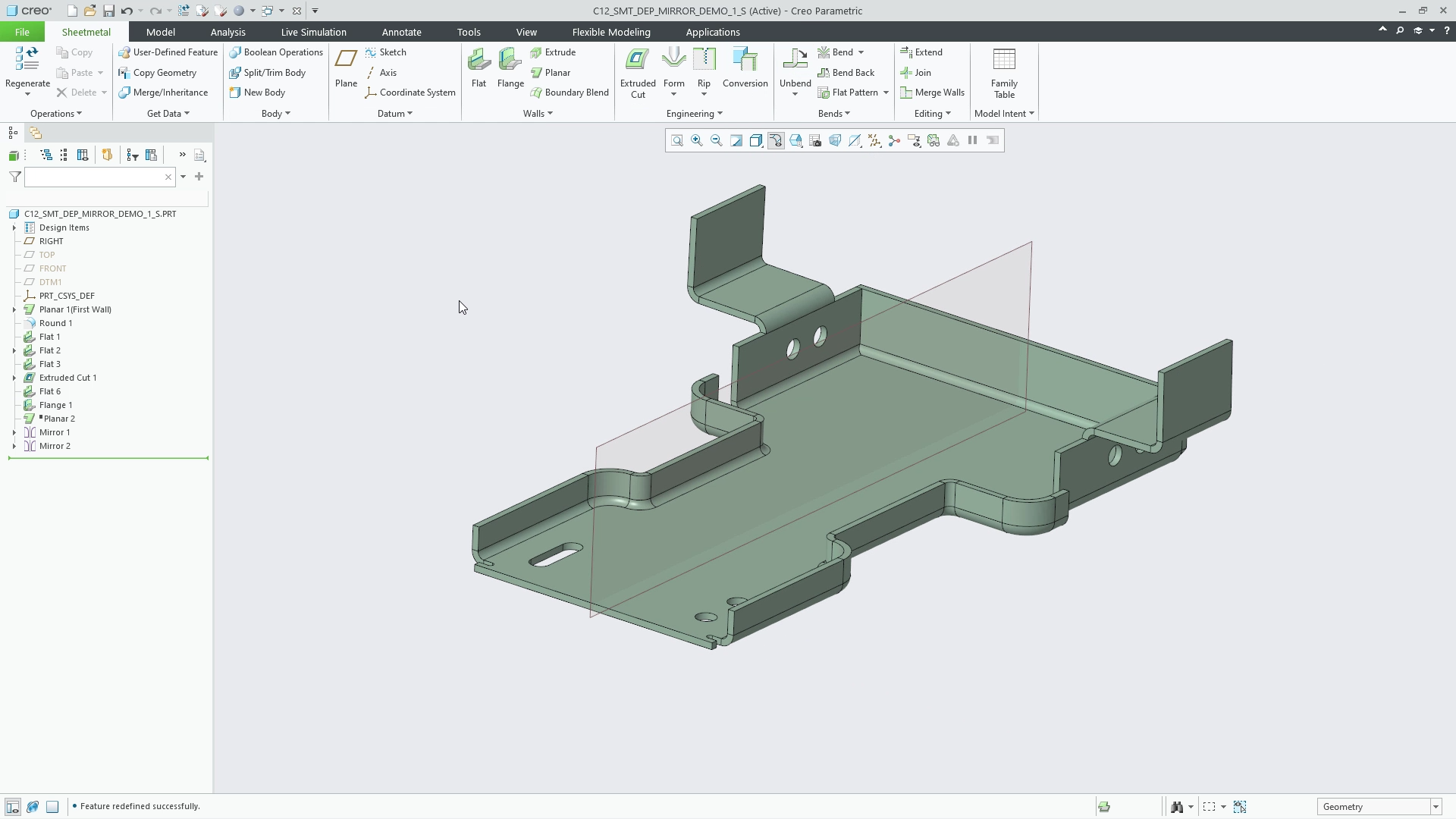 Fully Dependent Mirror in Sheetmetal | tutorial | PTC Learning Connector