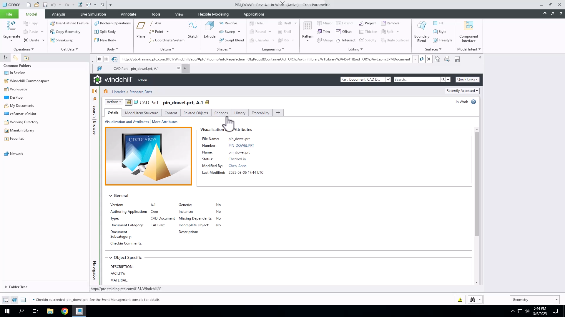 Instructor Demo Save Upload And Check In Actions Tutorial Ptc Learning Connector