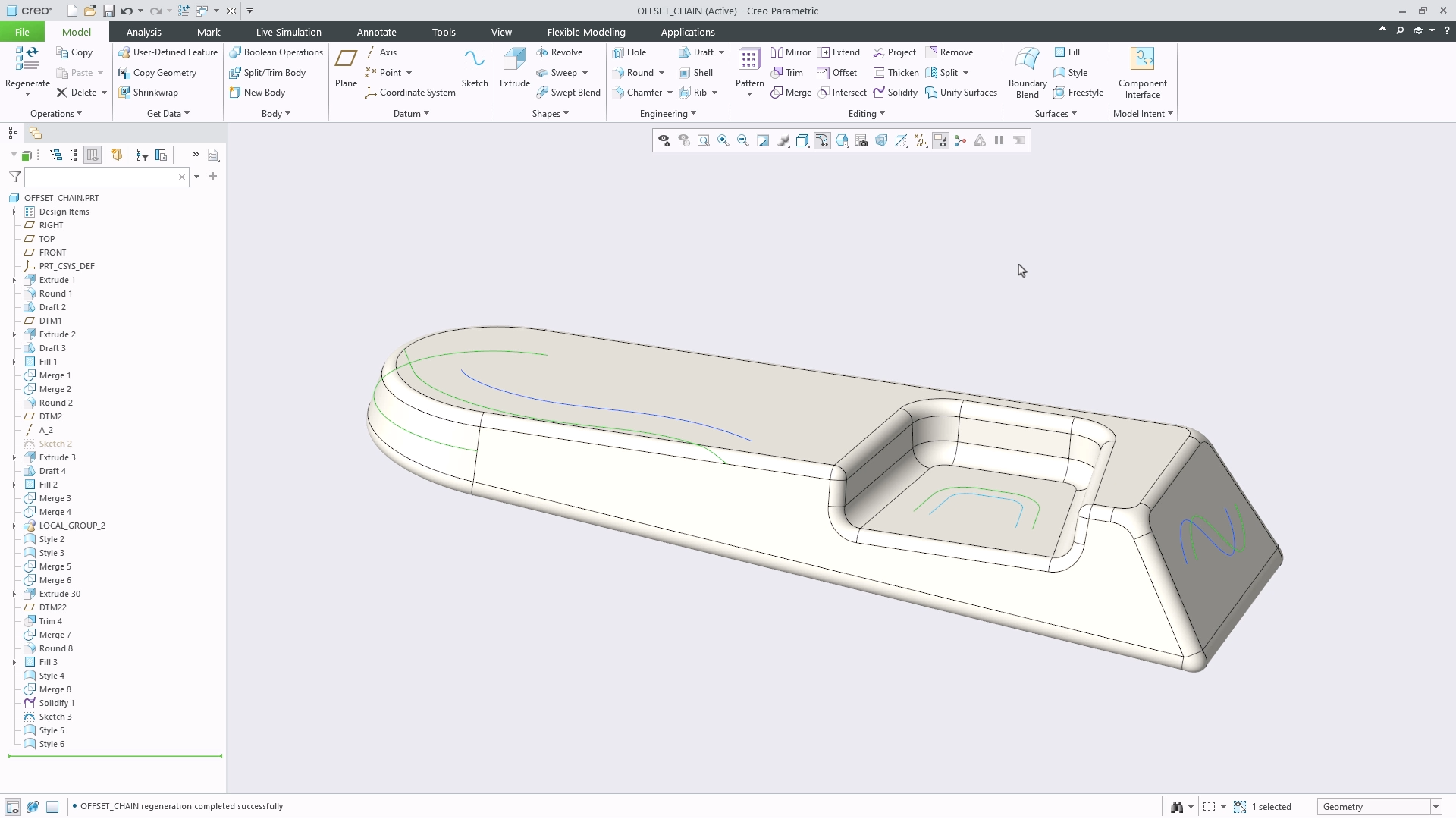 Enhanced Chain Collector in Offset Curve Feature in Style | tutorial | PTC Learning Connector