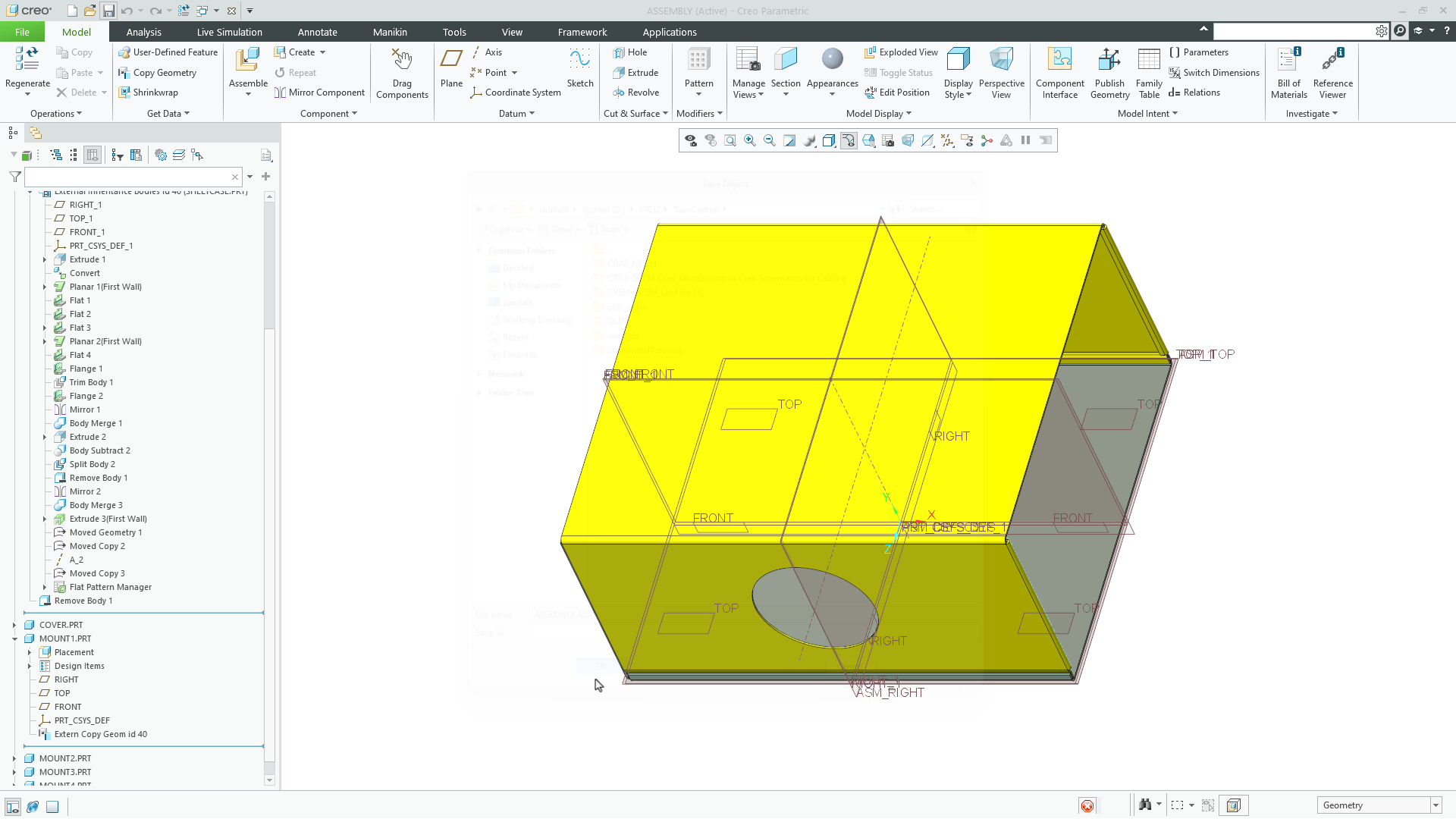 Create an Assembly from the Sheetmetal Bodies | tutorial | PTC Learning Connector